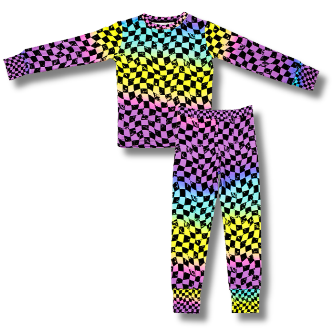 Rainbow Checker 2 Piece Pajamas | Strictly Wild
